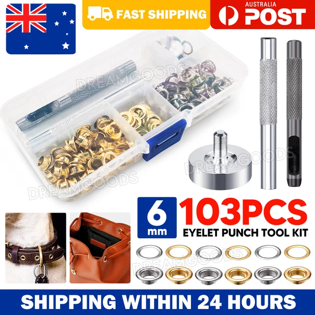 103X EYELET PUNCH Die Tool Kits 6mm Eyelets Grommet Washer For Leather ...