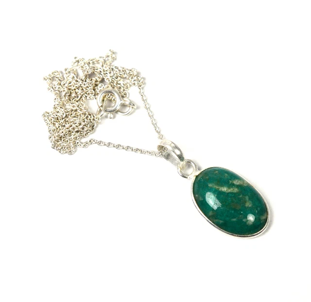 925 SOLID STERLING SILVER AMAZONITE CHAIN PENDANT -19.1 INCH d262 EUR 7 ...