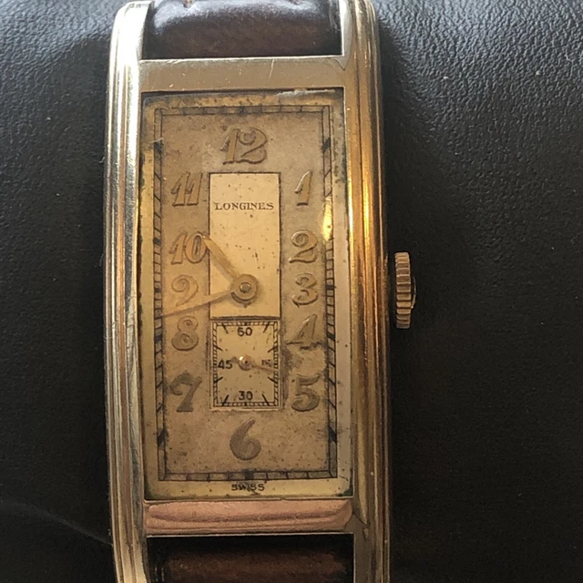 VINTAGE LONGINES ART Deco Gold Filled Long Curved Watch Raised Numerals ...