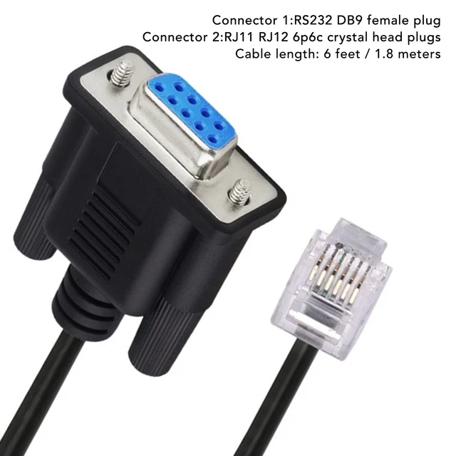 RS232 DB9PIN FEMALE To RJ11 RJ12 6P6C LAN Network Serial Console Cable ...