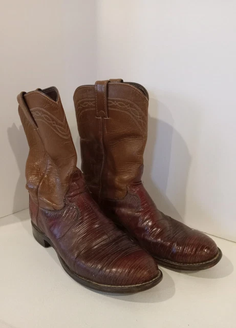 JUSTIN ROPER COWBOY Boot Mens 6.5 D M Peanut Brittle Cognac Lizard ...