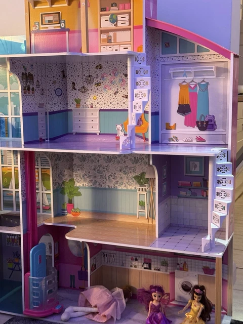 MODERN 3-STOREY WOODEN Doll's House, Part-Furnished, Dolls ...