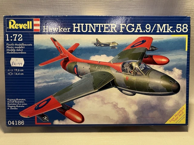 REVELL HAWKER HUNTER jet plane FGA.9/MK58 1:72 Kit No 04186 - new old ...