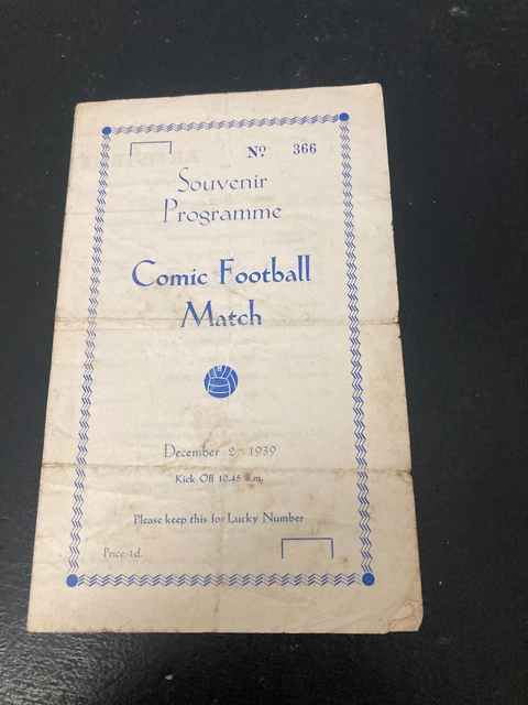 WW2 WW11 COMIC Football Match Programme December 2, 1939 Pars from the ...