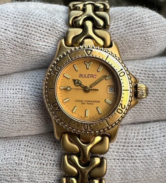 VINTAGE BULER OCEAN Conqueror Gold Plated 38012 Swiss Made Ladies Wrist ...