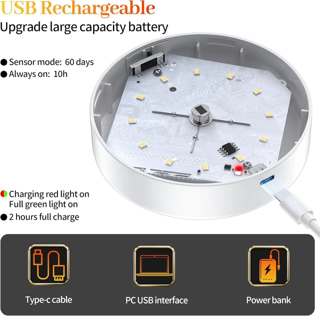 MOTION SENSOR LIGHTS Indoor 6 Pack Wireless USB Rechargeable Cupboard ...