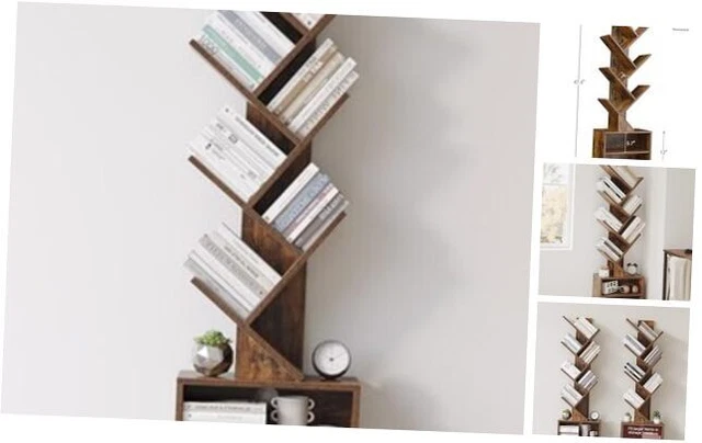 TREE BOOKSHELF, SMALL Bookcase with Storage Cabinet, Modern Tall 6 Tier ...