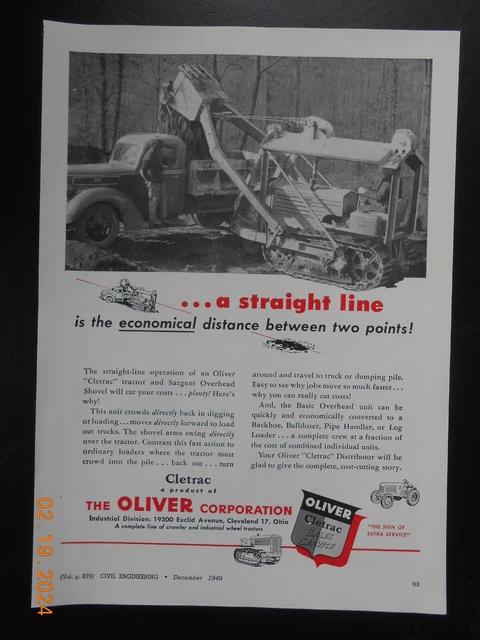 1949 THE OLIVER Corp Cleveland Ohio Cletrac tracteur argent pelle ...