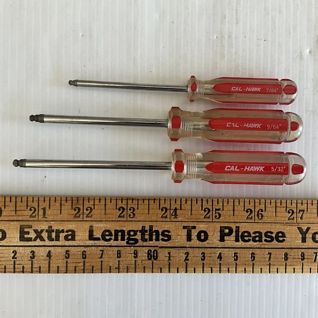VINTAGE CAL-HAWK BALL Head Hex Drivers SAE 5/32" 9/64" 7/64" Anti Roll ...