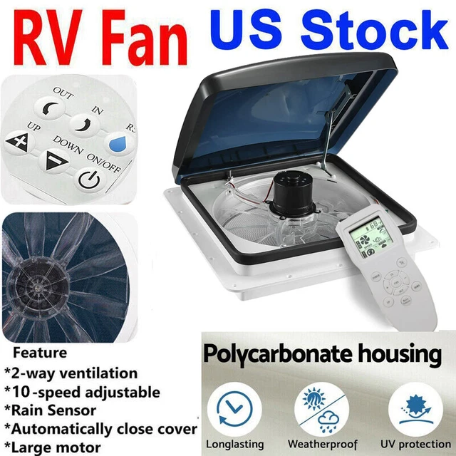 RV ROOF VENT 12V Fan Remote Control 14'' 10 Speed Camper Rain Sensor ...