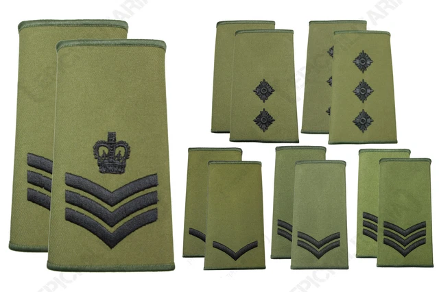 NEW BRITISH ARMY RANK SLIDES Olive Green Military Uniform Patches ...