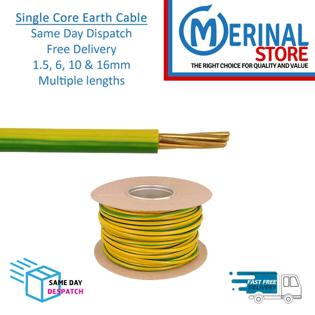 SINGLE CORE EARTH Cable Yellow & Green Bonding Conduit Multiple Lengths ...