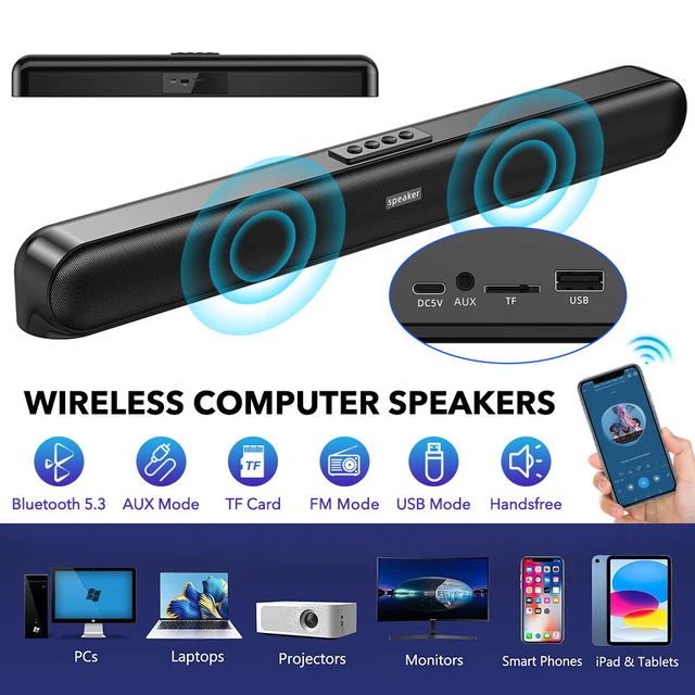 COMPUTER SPEAKERS WIRELESS Bluetooth Sound Bar PC Desktop Laptop ...