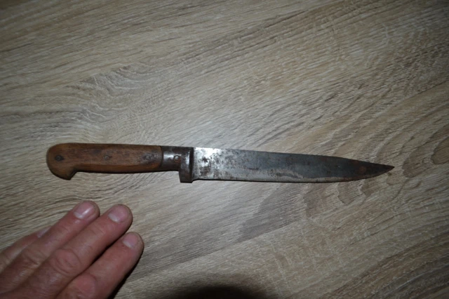 LONG COUTEAU ANCIEN à lame acier et manche en bois - 27,5cm EUR 14,50 ...