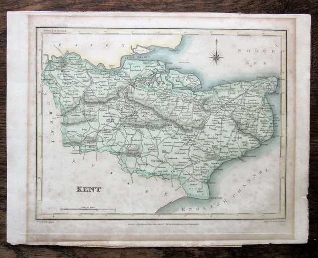C1835 COUNTY MAP Kent Lewis Topographical Dictionary Creighton Walker ...