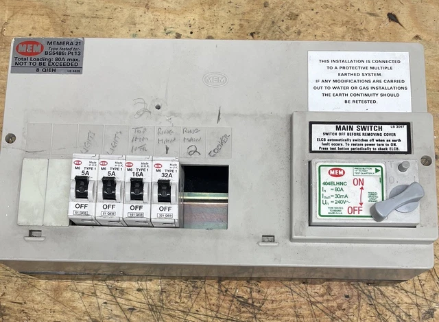 MEMERA CONSUMER UNIT with ELCB and 4 Mem Type 1 MCB 5amp, 16amp. 32amp ...