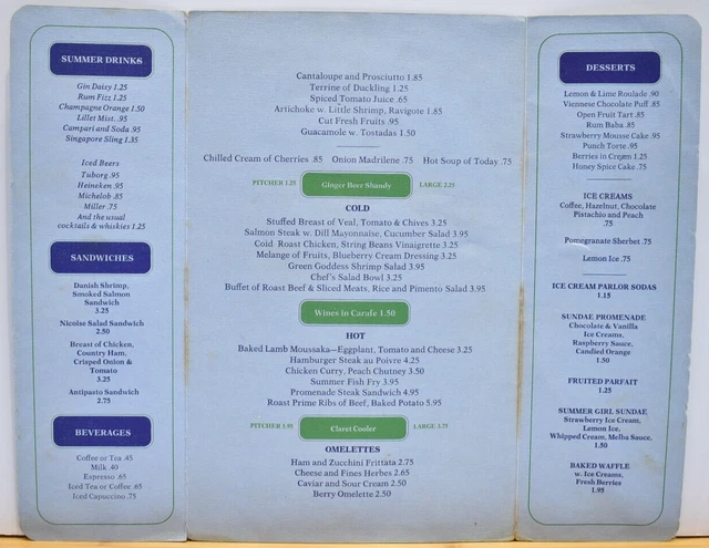 1970S PROMENADE CAFE Rockefeller Center Plaza Menu Ice Skating Rink New ...