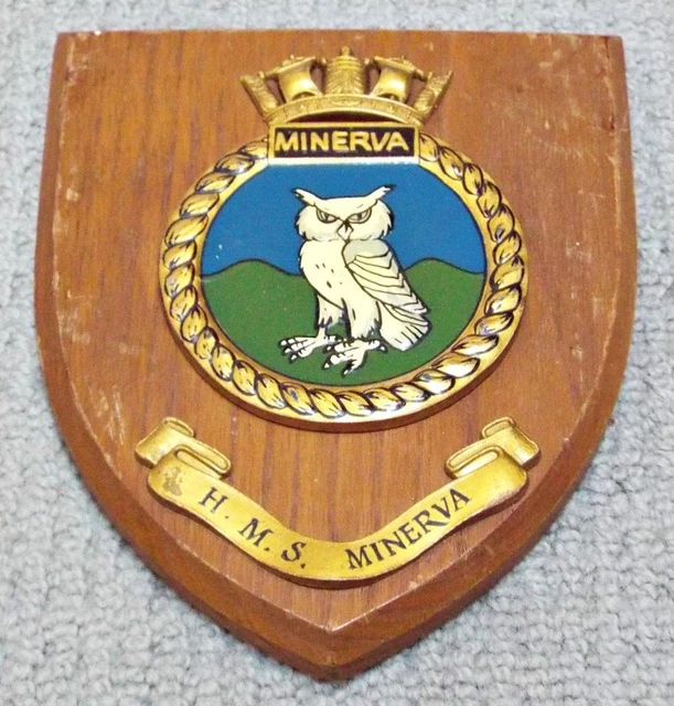 HMS MINERVA ROYAL Navy Vintage Wooden Ships Wall Plaque Crest Shield £ ...