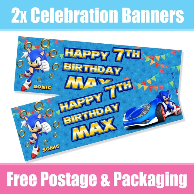 PERSONALISED SONIC BANNERS Birthday / Celebration - Any Name & Age x 2 ...