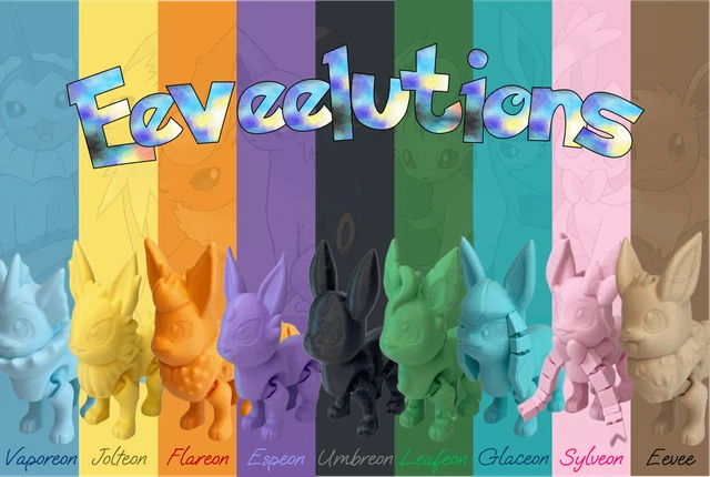 ARTICULATED FLEXI EEVEELUTIONS Eevee Vaporeon, Jolteon, Flareon, Espeon ...