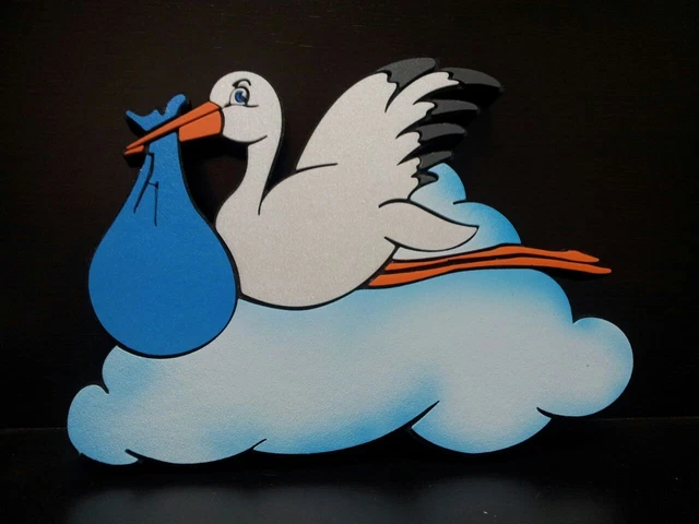 FIOCCO NASCITA CICOGNA blu, decorazione 3D in polistirolo, due misure a ...