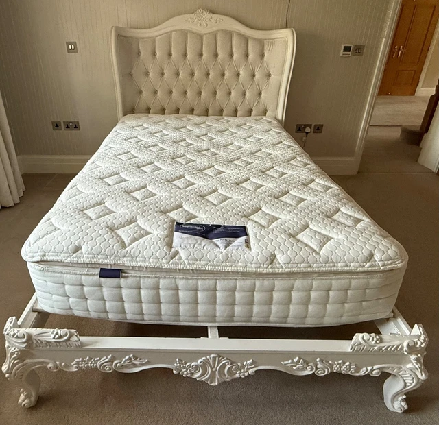 FRENCH ANTIQUE SOLID Wood-white Curved Double Bed Frame- Excellent ...