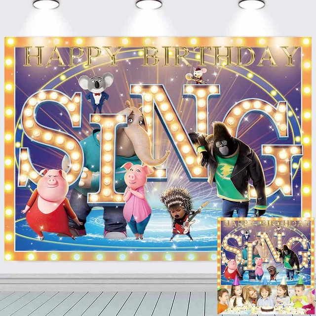 SING MOVIE HAPPY Birthday Backdrop Banner Background Cartoon Decoration ...