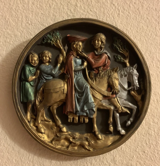 VINTAGE CHALKWARE MARCUS Replicas England 3D Horse Medieval Scene Wall ...