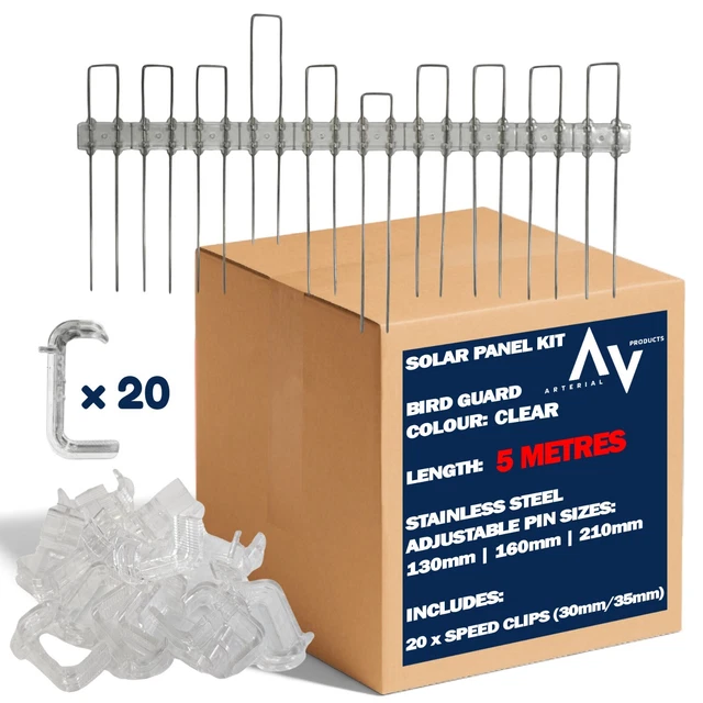 CLEAR SOLAR PANEL Bird Guard Spikes 5m-25m 130mm 160mm 210mm Stainless ...