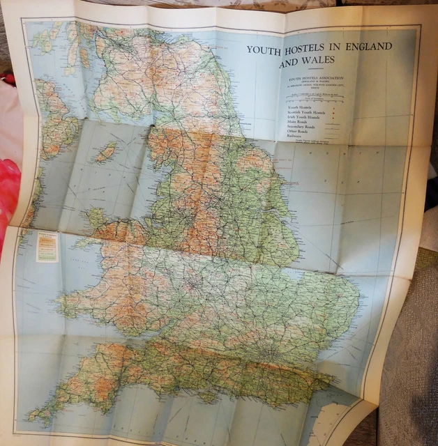 YOUTH HOSTEL MAP Britain 1940s/50s? Bartholomew folding £30.00 ...