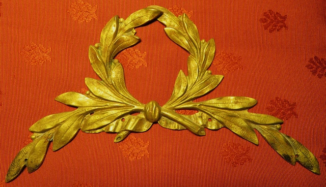 ORNEMENT BRONZE ANCIEN COURONNE de LAURIERS style NAPOLÉON III 20 cm X ...