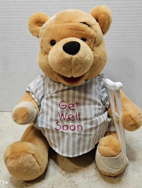 DISNEY WINNIE THE Pooh Plush Get Well Soon Bandages Crutch Hospital ...