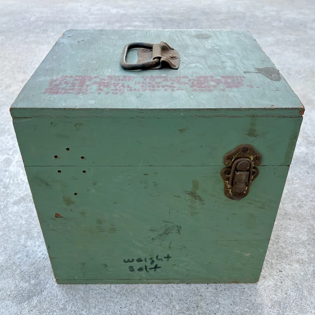 VINTAGE GREEN WOODEN Military Box 10"x10"x10" Metal Hardware Storage ...