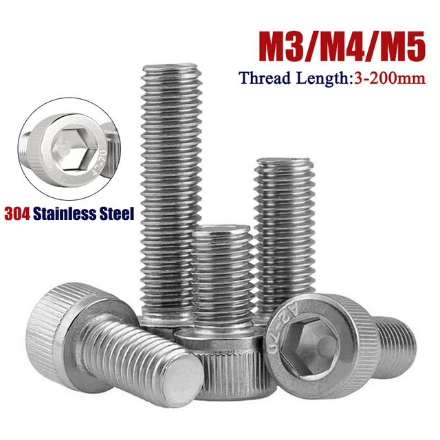 M3/M4/M5 HEX SOCKET Head Cap Screw Allen Key Bolts 304 Stainless Steel ...