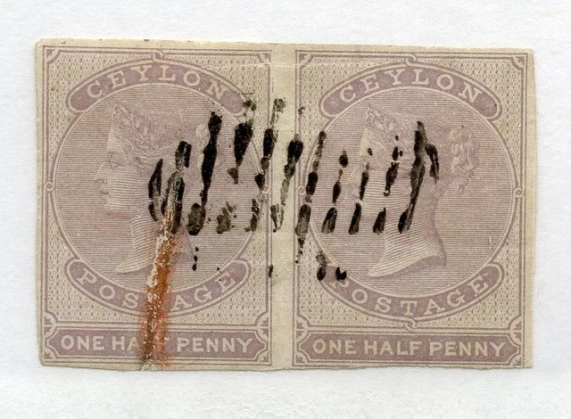 CEYLON 1857 ½D dull mauve imperf pair good used, touched bottom right £ ...