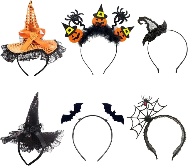 6 PCS HALLOWEEN Headbands Pumpkin Spider Web Hat Bat Witch Headband ...