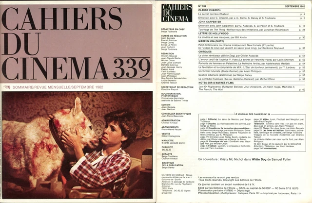 CAHIERS DU CINÉMA N°339 - Claude Chabrol/John Carpenter... septembre ...