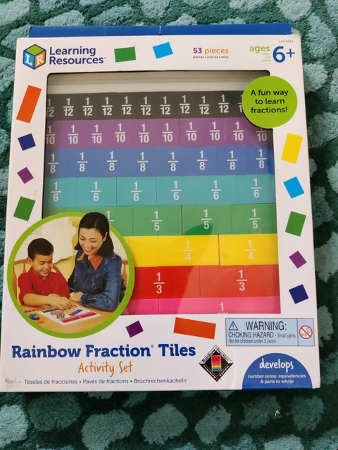 LEARNING RESOURCES RAINBOW Fraction Tiles with Tray 10 x 12.8 x 1.3 ...