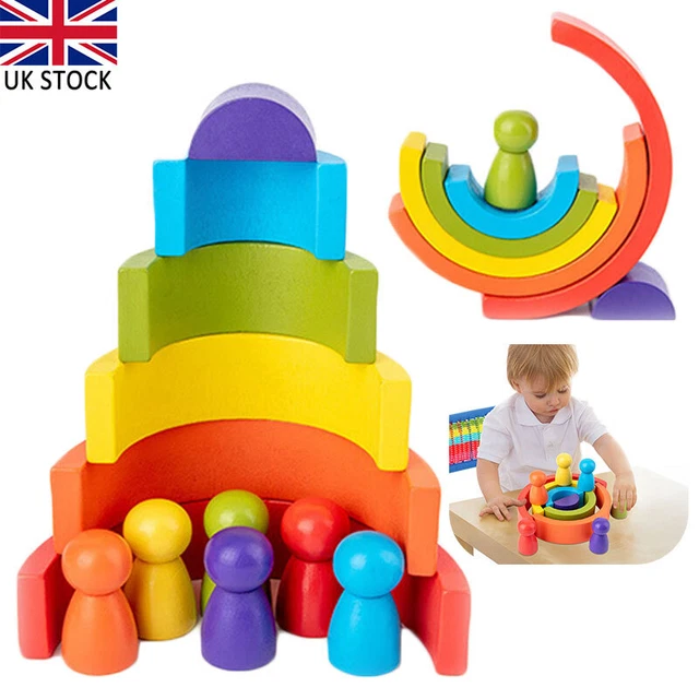 WOODEN RAINBOW STACKER Toys Baby Kids Cognitive Blocks Preschool ...