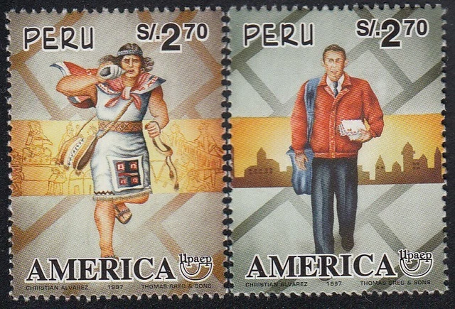 UPAEP PERÚ 1107/08 1997 Mensajero Inca Cartero postman Moderno MNH EUR ...