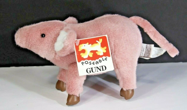 VINTAGE 1992 GUND POSEABLE PINK PIG 9" Plush STUFFED Toy ANIMAL w/ hang ...