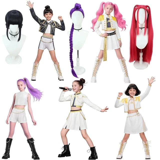 KIDS GIRLS K-POP Demon Hunters Rumi Mira Zoey Cosplay Wig Costume Fancy Dress Up EUR 20,88 ...
