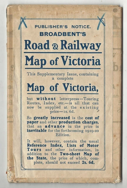 OLD ROAD & Railway Map of Victoria 1918 Broadbent's $60.00 - PicClick AU