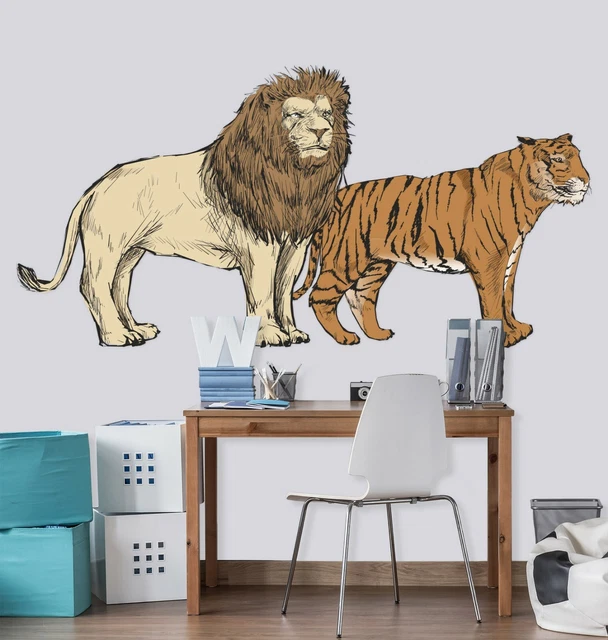 3D LION TIGER G086 Animal Wallpaper Mural Poster Wall Stickers Decal ...