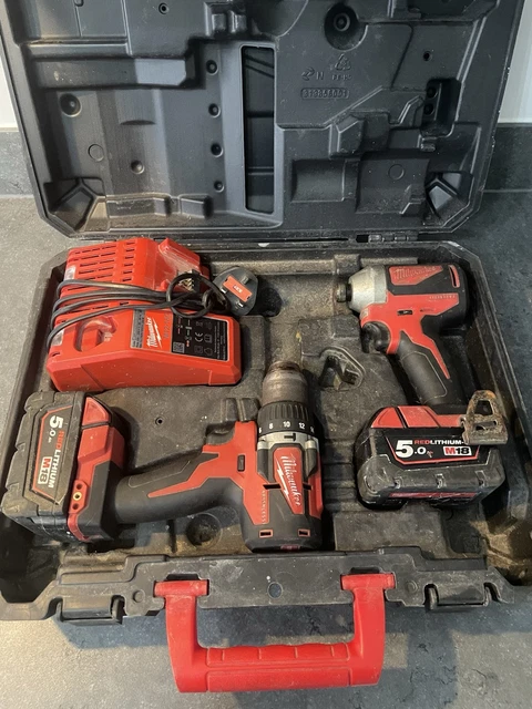 MILWAUKEE COMBI DRILL Impact Driver Twin Pack Set Cordless 18V 2x5.0Ah ...