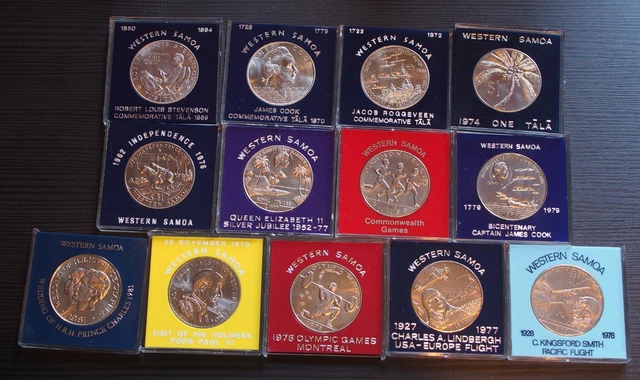 WESTERN SAMOA TALA crown sized coins 13 all cased 1969 - 1978 £18.82 ...