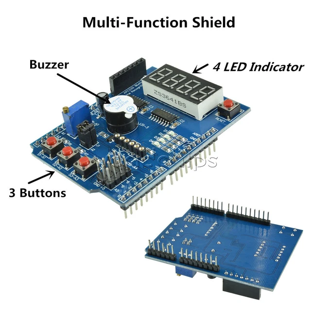 MULTI-FUNCTION SHIELD BUZZER 74HC595 LM35 LED f/ Arduino UNO R3 Lenardo ...