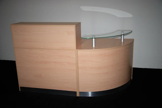 RECEPTION DESK MAPLE Curved Counter Office Table Aluminium Plinth Glass ...