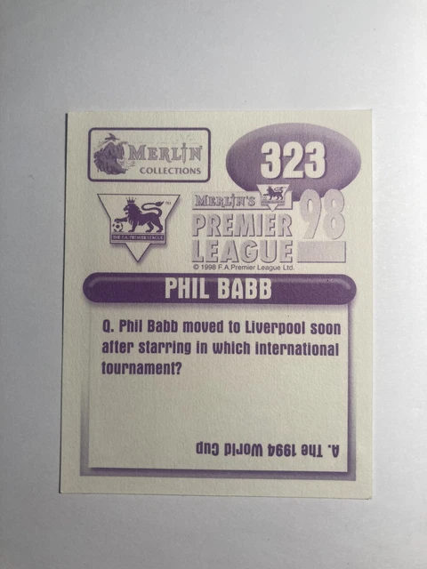 PHIL BABB MERLIN Premier League 98 Liverpool FC Football Sticker 323 £1.25 - PicClick UK