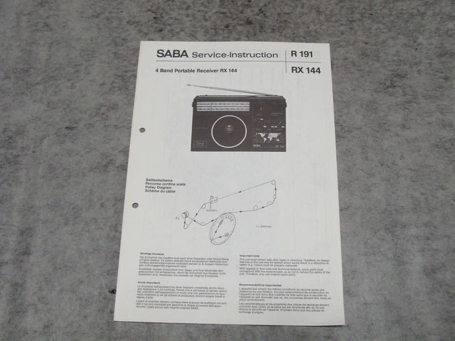 SCHALTPLAN SERVICE MANUAL für Kofferradio Radio SABA RX144 RX 144 EUR 1 ...